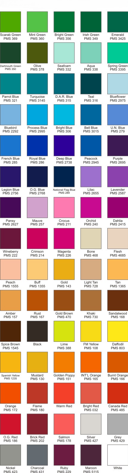 Color Chart - Flag World | American Flags | Custom Flags | Flagpoles